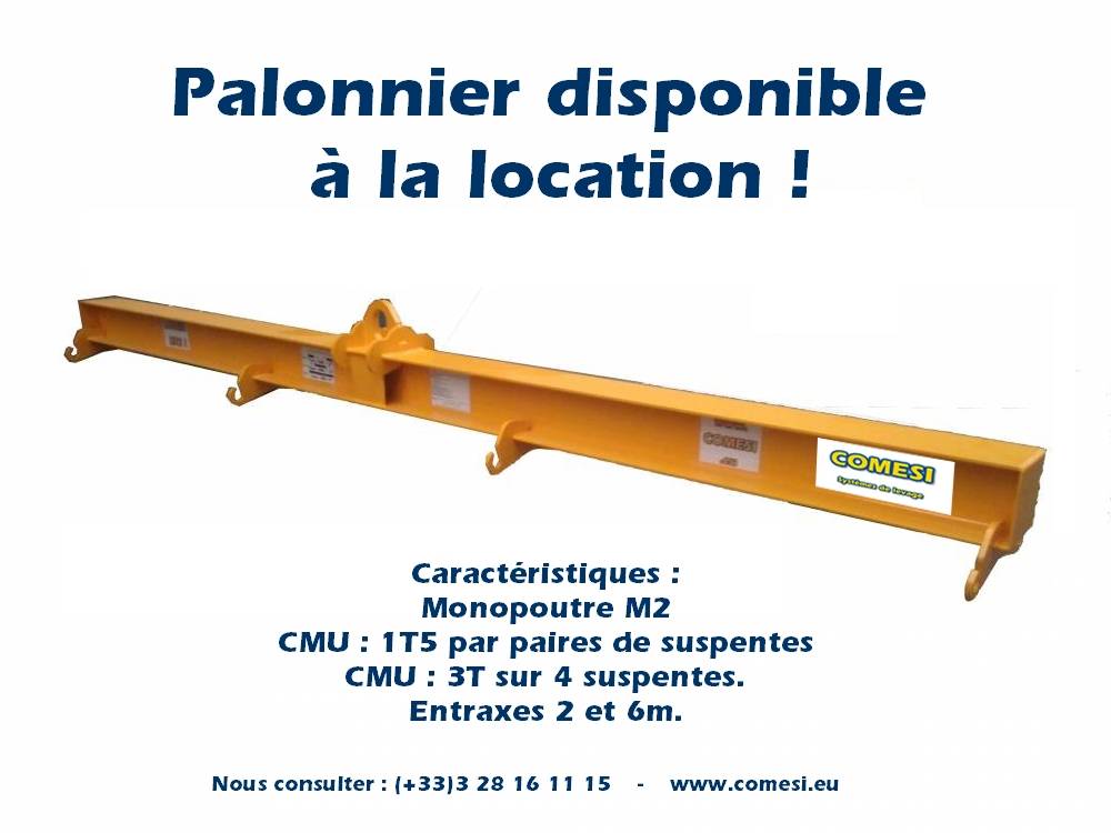 Location palonnier monopoutre 1,5 et 3 tonnes avec double suspentes